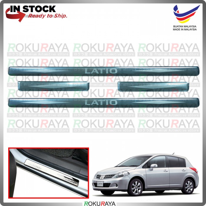 BESI Nissan Latio Stainless Steel Chrome Side Sill Kicking Plate Garnish Moulding Cover Trim Car Accessories