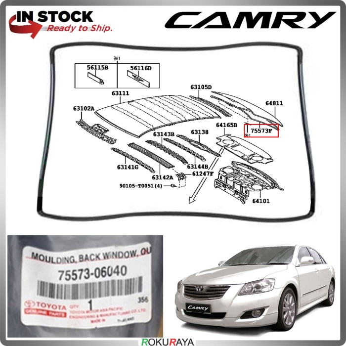 75573-06040 Toyota Camry ACV40 ACV41 Rear Wind Shield Roof Moulding ...