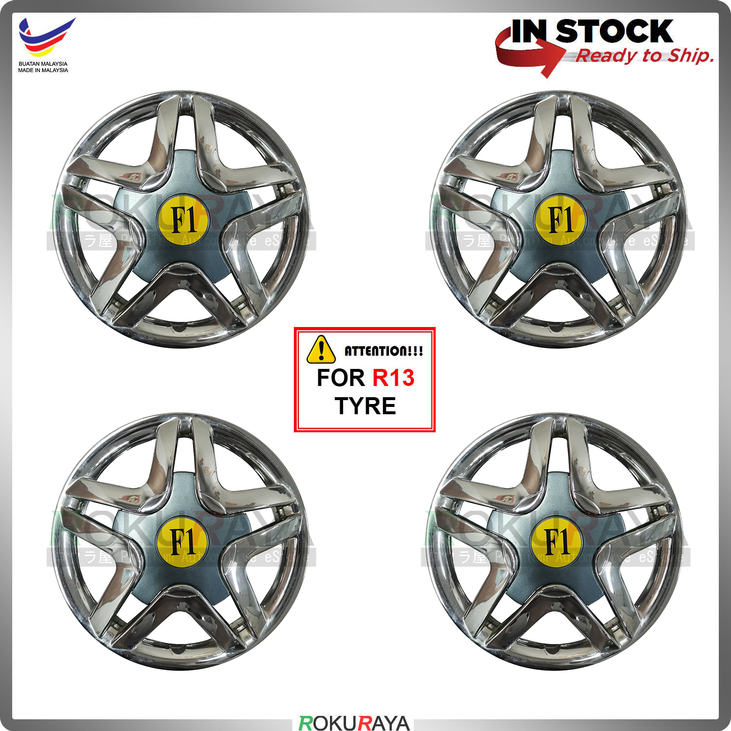 [MOMO FERRARI F1 CHROME] 4in1 Universal R13'' Inch Car Wheel Cover Tyre ...